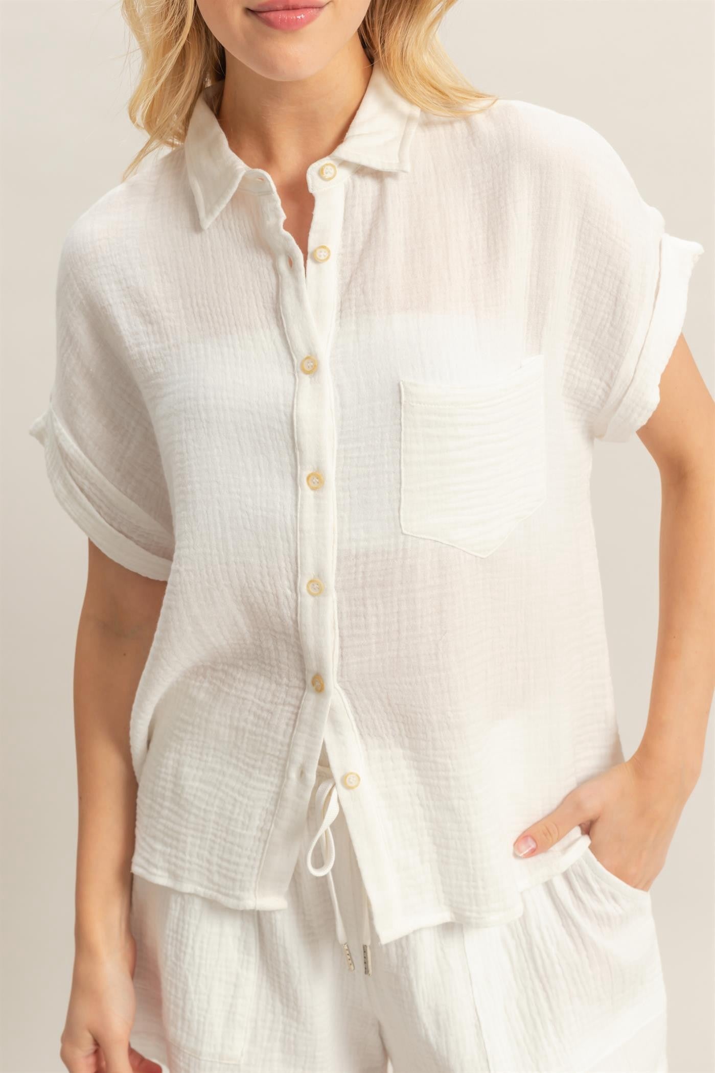 Off White Button Up Blouse